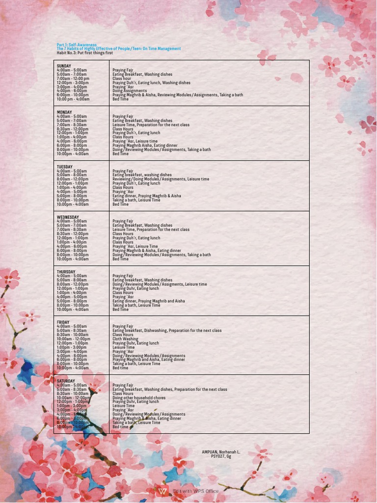 Daily Activity For 1 Week | PDF