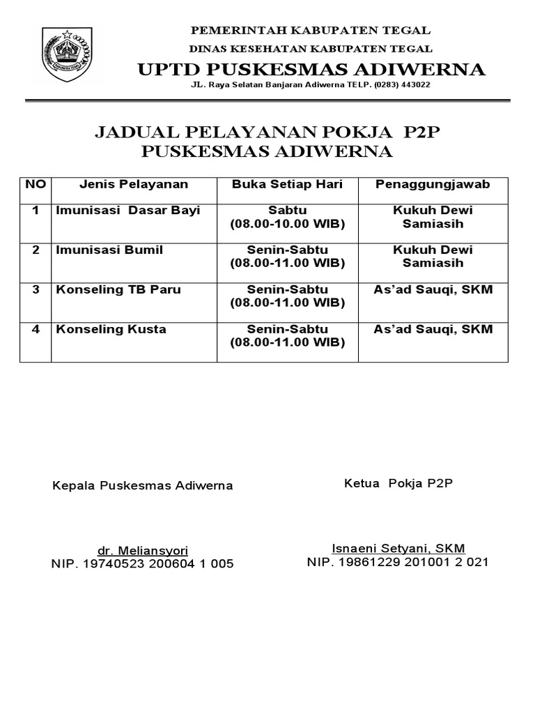 1.1.1.8 Jadwal Pelayanan P2P | PDF