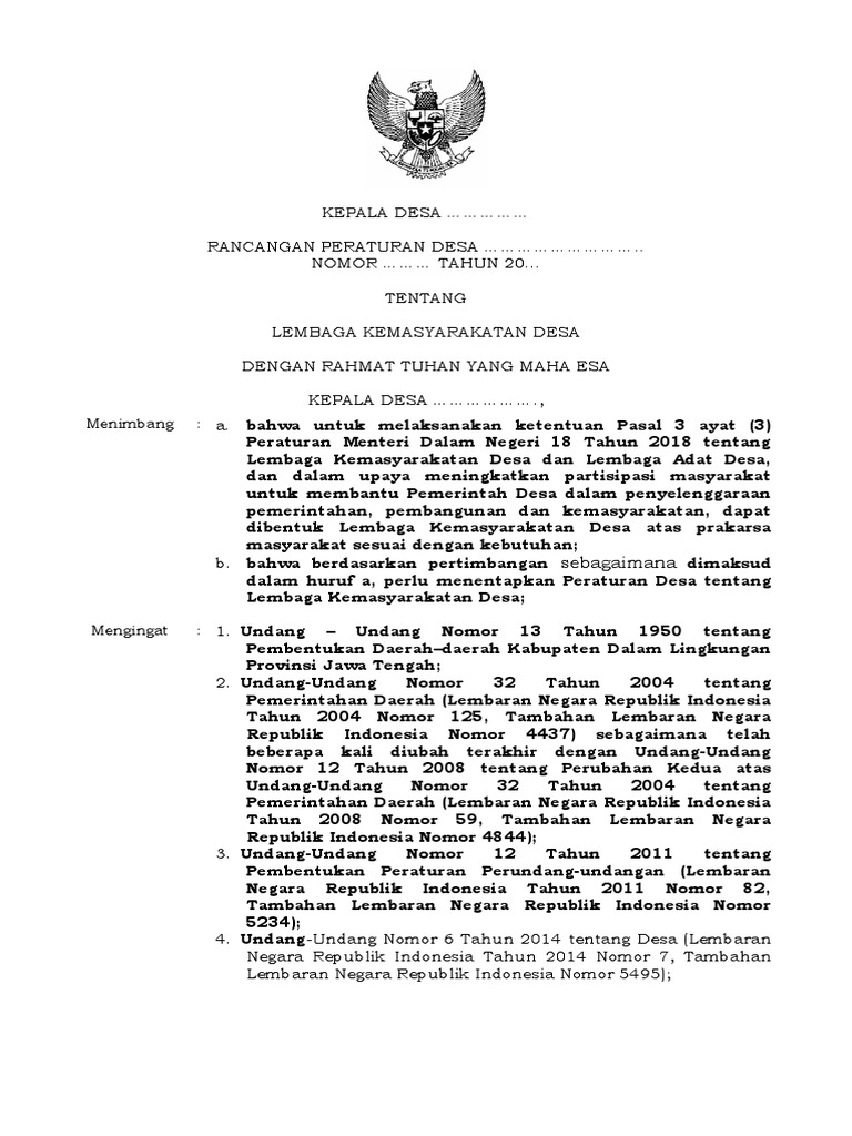 Contoh Perdes Lembaga Kemasyarakatan Desa | PDF