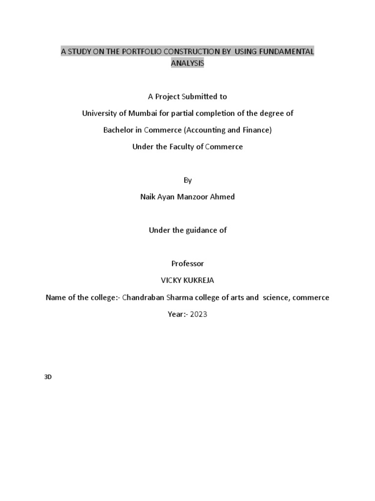 Portfolio Construction by Using Fundamental Analysis | PDF | Investing ...