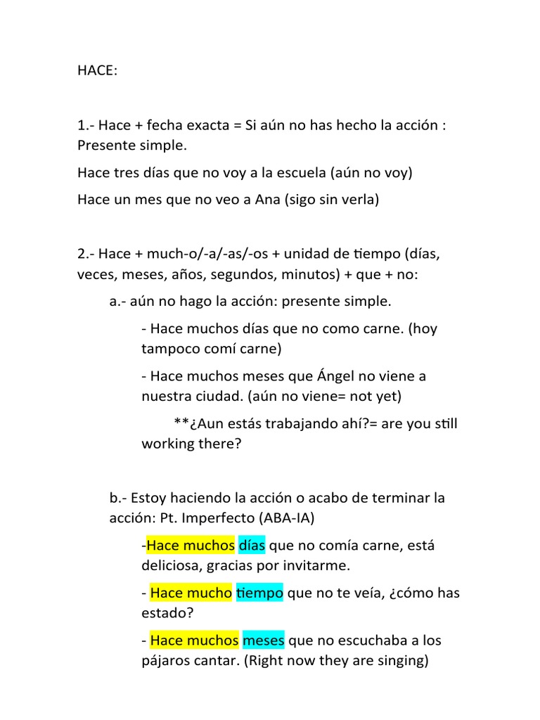 Diferencias Entre Hace, Desde Hace y Desde | PDF