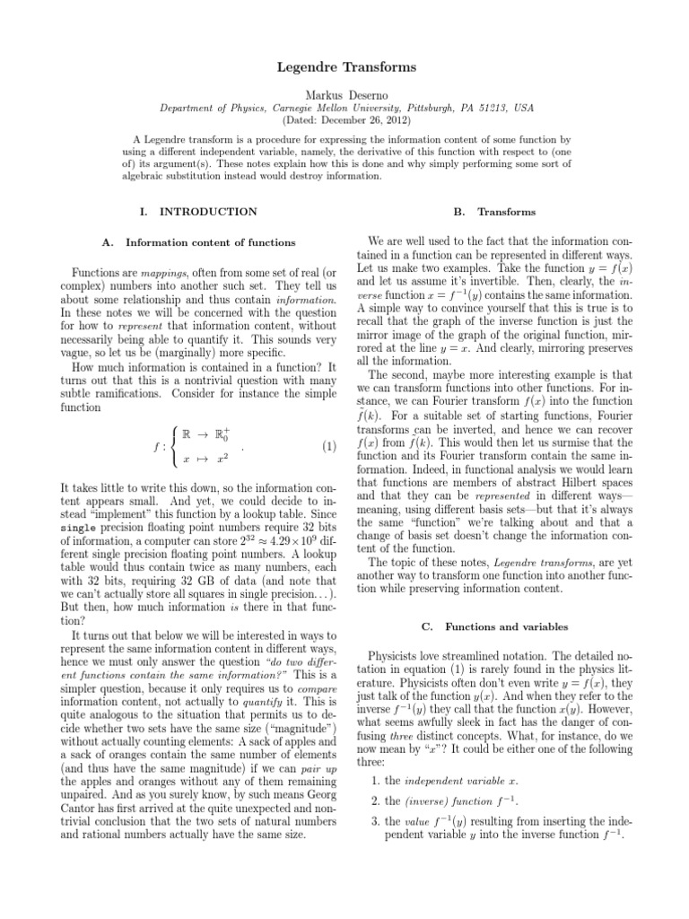 Legendre Transform | PDF | Function (Mathematics) | Derivative