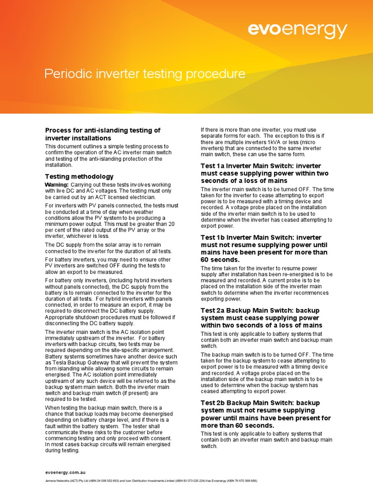 Periodic PV Inverter Test Procedure | PDF | Power Inverter ...