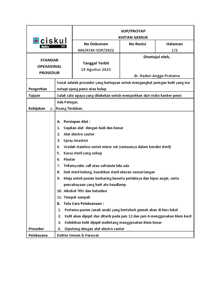 Sop 06 Khitan Gemuk | PDF | Teknologi & Rekayasa