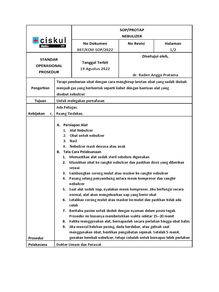 SOP Nebulizer untuk Tenaga Medis | PDF