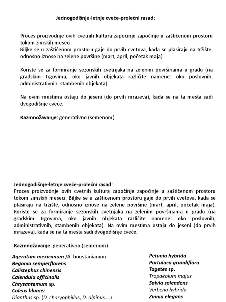 Jednogodišnje Cvece I Perene 1 | PDF