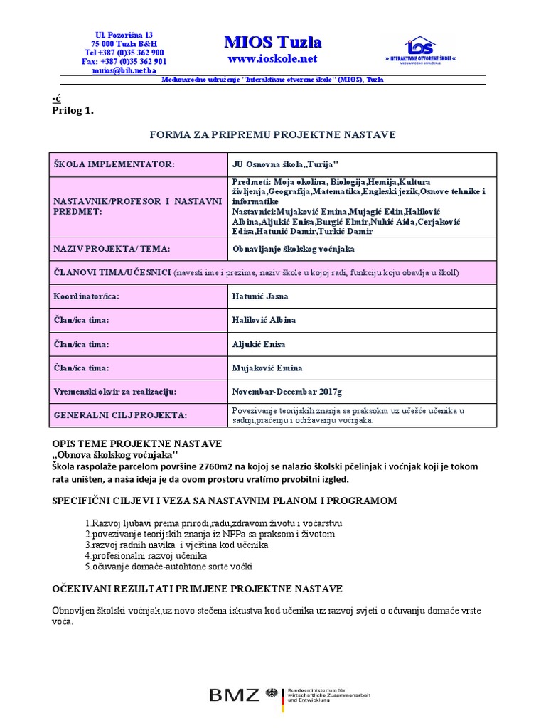 MIOS Projektna Nastava-Projekat O.Š.Turija | PDF