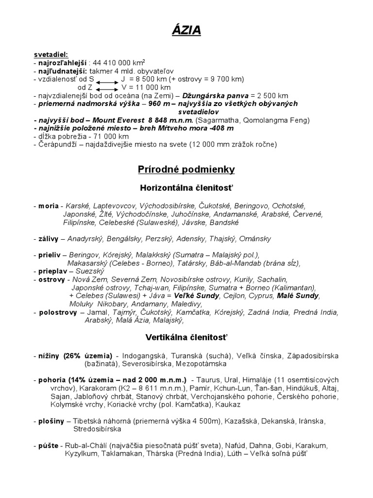 Ázia - Príroda (Učebný Text) | PDF