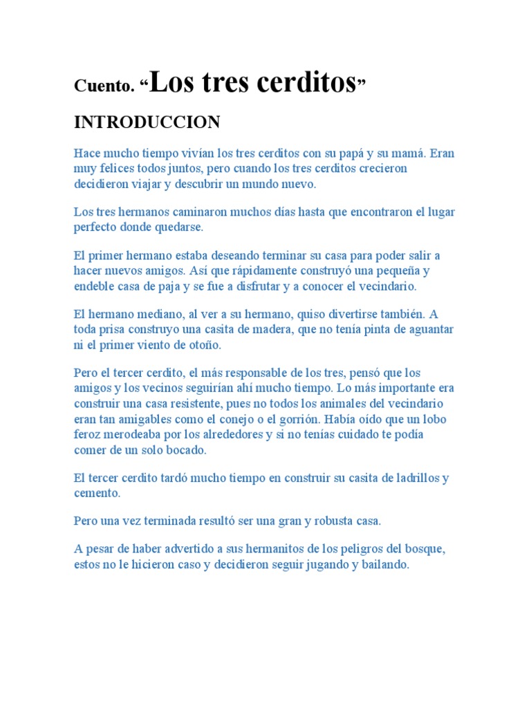 Cuento Los Tres Cerditos Pdf
