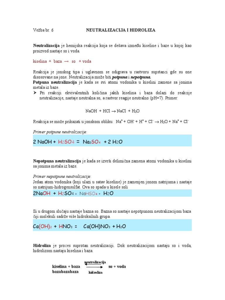 Neutralizacija I Hidroliza | PDF