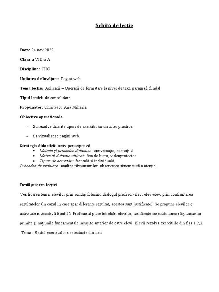 Schita Lectie Fisa-De-Lucru-Html-2 | PDF
