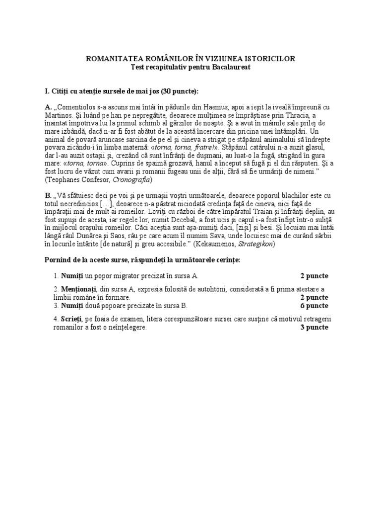Romanitatea Romanilor in Viziunea Istoricilor Test | PDF