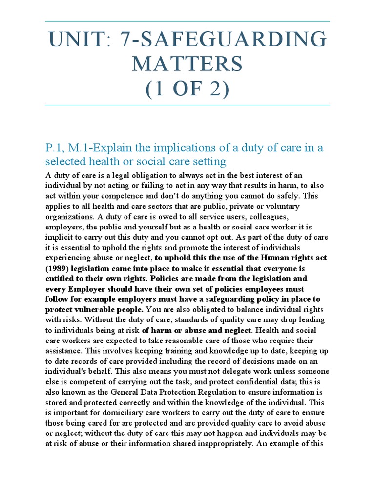 Unit-7 Safeguarding Matters | PDF | Child Abuse | Caregiver