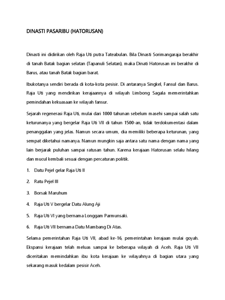 Sejarah Dinasti Pasaribu Hatorusan | PDF | Klasik