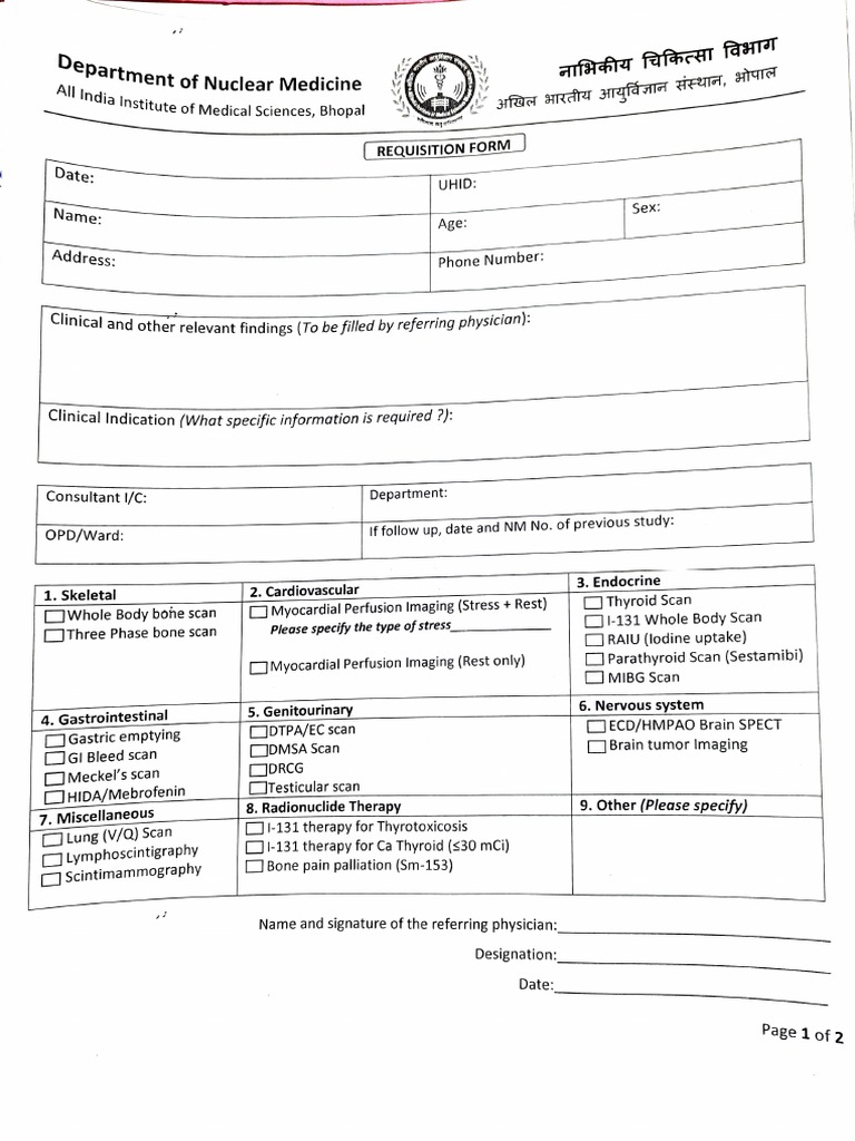 Bone Scan Form | PDF | Nuclear Medicine | Medical Physics