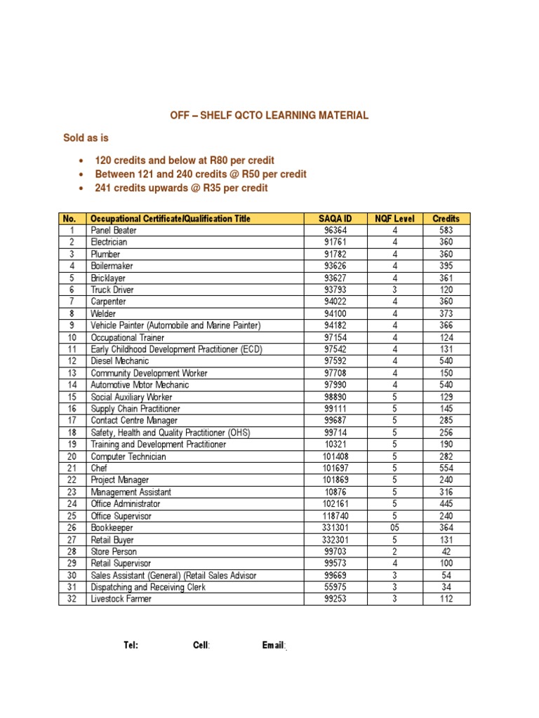 QCTO Qualifications & Learning Materials | PDF | Vehicles | Transport