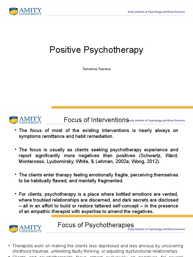 Positive Psychotherapy Assumptions | PDF | Psychotherapy | Psychology