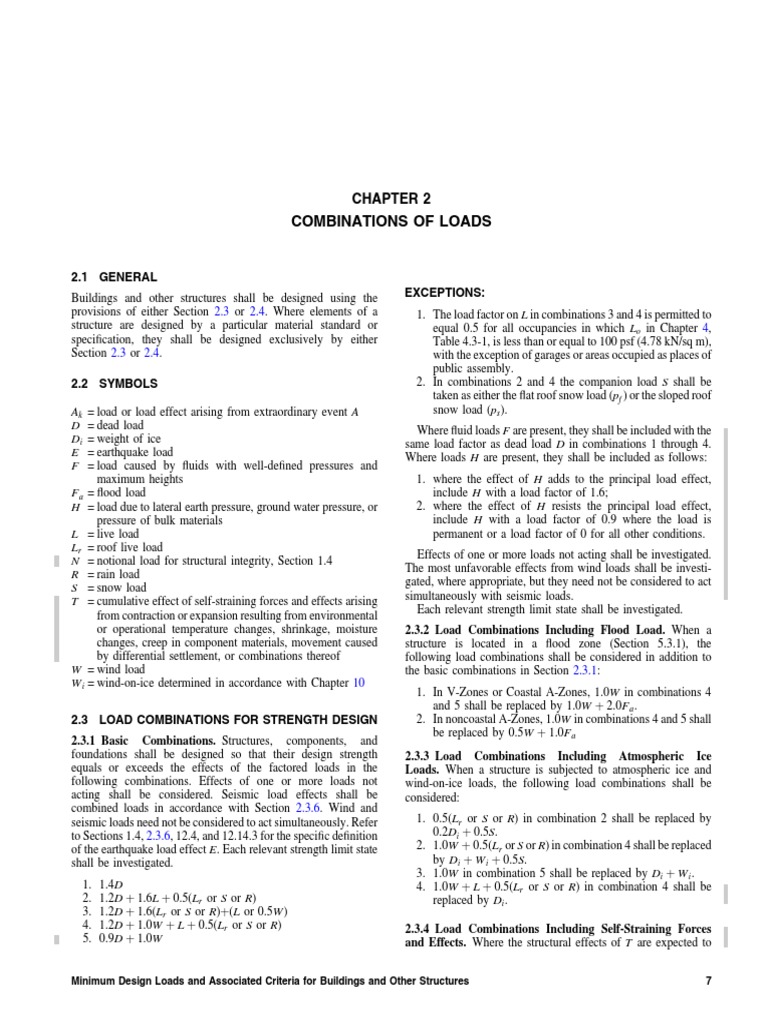 Chapter 2 Combinations Of Loads Pdf Structural Load Mechanical