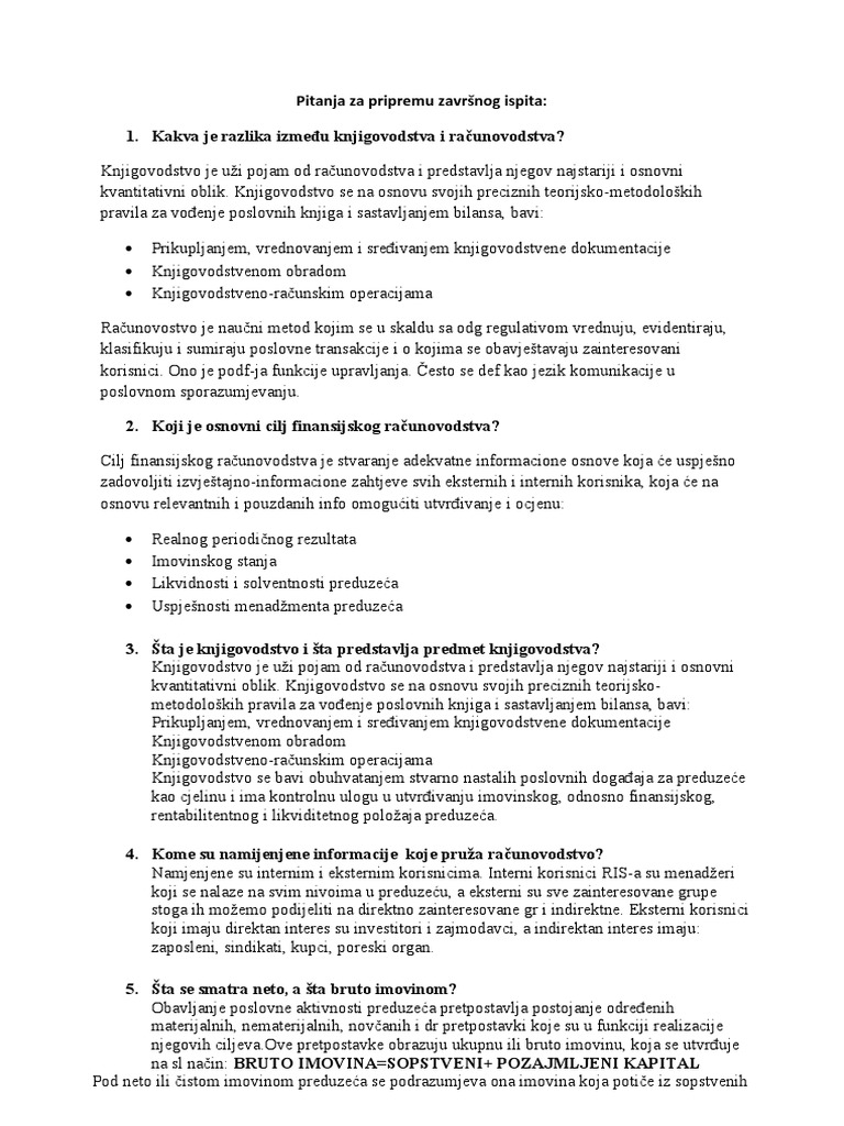 Pitanja I Odgovori Zavrsni | PDF