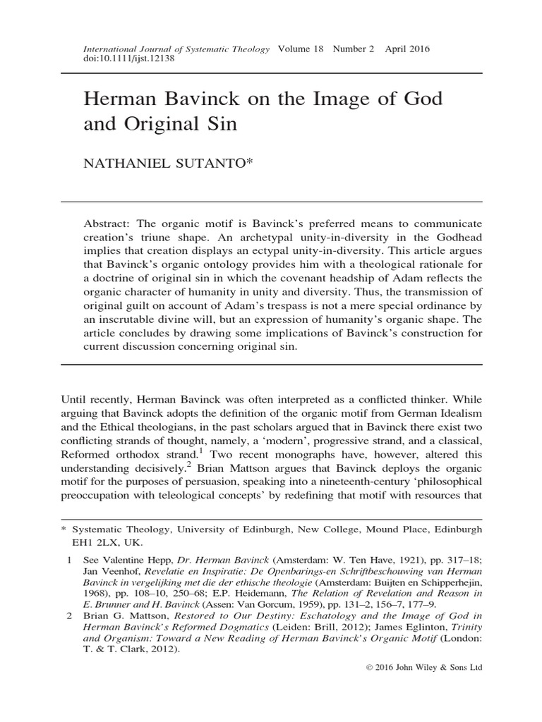 Bavinck's Organic View of Original Sin | PDF | Image Of God | Original Sin