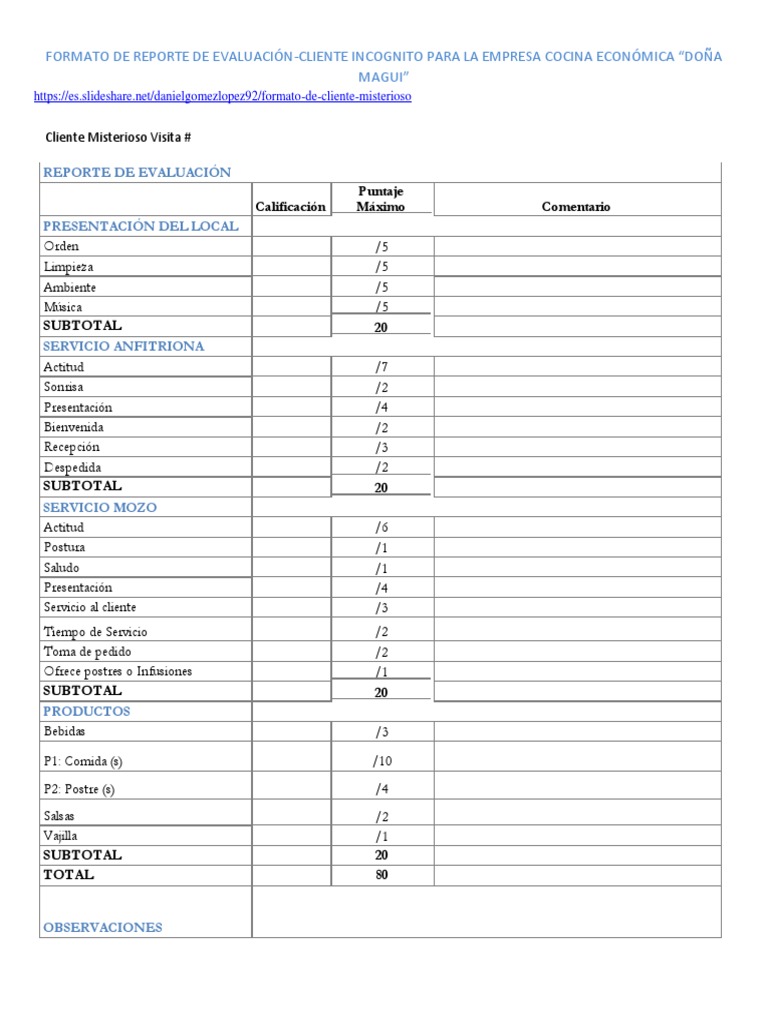 Formato Cliente Misterioso | PDF