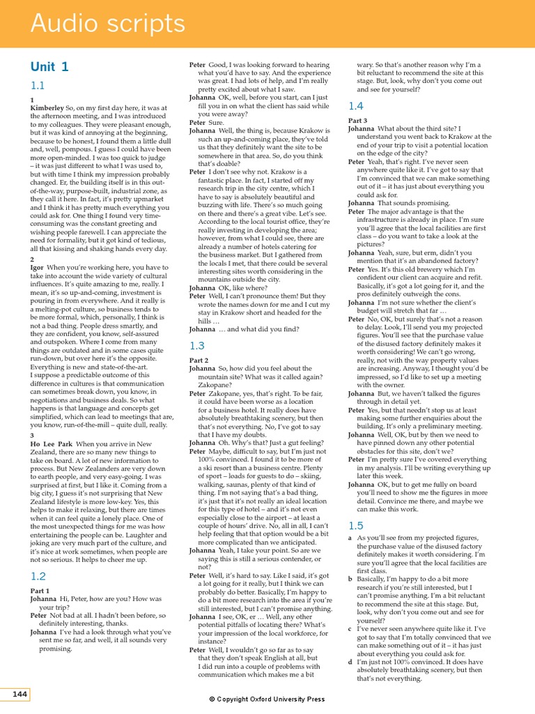 Business Result Advanced Student S Book Audio Scripts | PDF