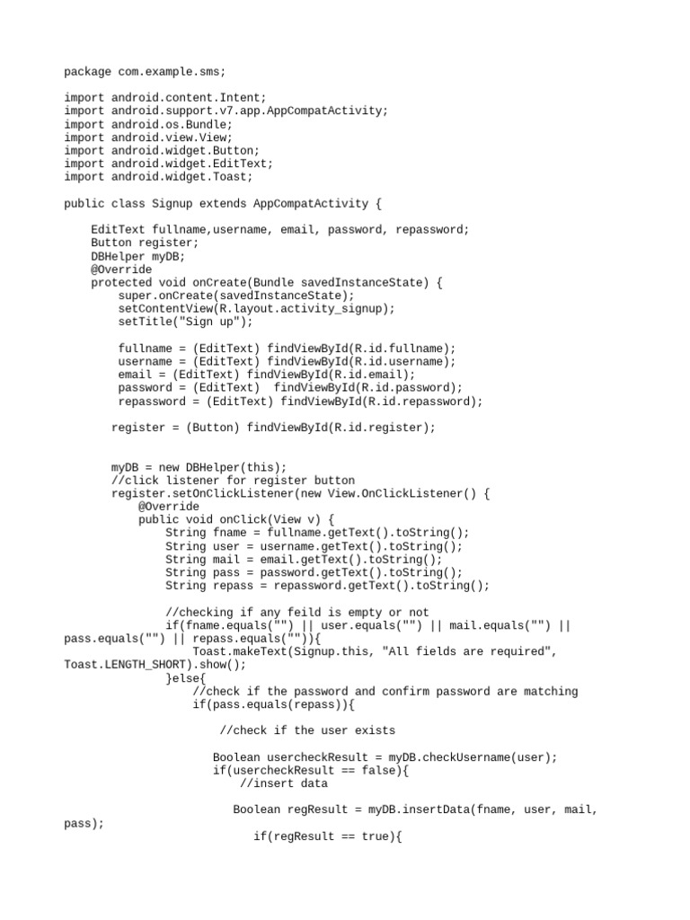 Singup | PDF | Boolean Data Type | Android (Operating System)
