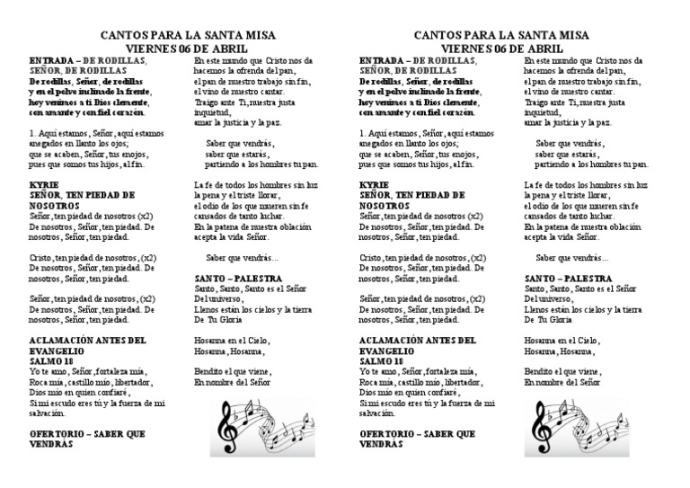 Cantos para La Santa Misa | PDF | Misa (liturgia) | Adoración Cristiana Y Liturgia
