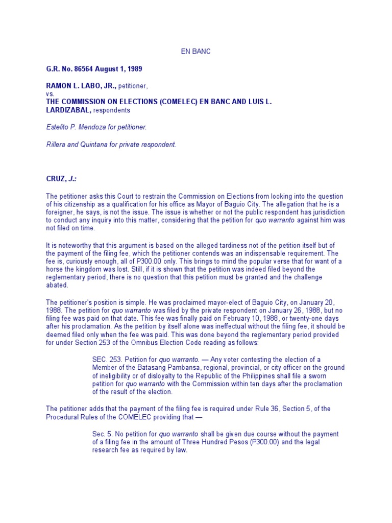 Labo JR VS Comelec | PDF | Naturalization | Allegiance