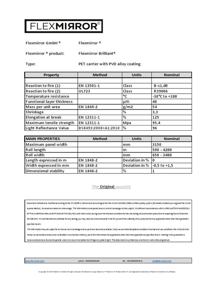 Flexmirror Spec Sheet (72378) | PDF