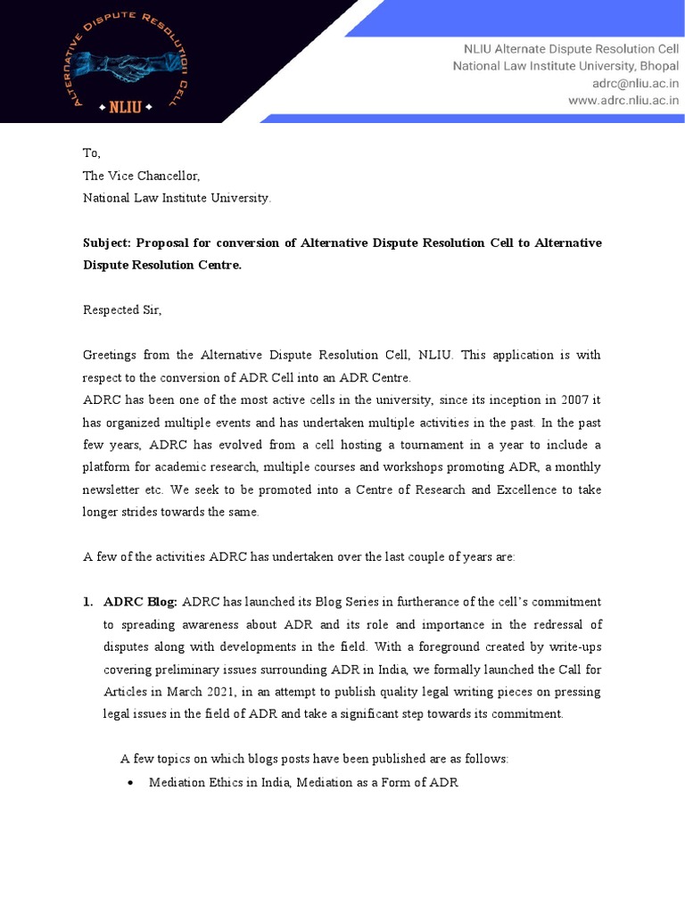 Proposal to Convert ADR Cell to Centre | PDF | Mediation | Alternative Dispute Resolution