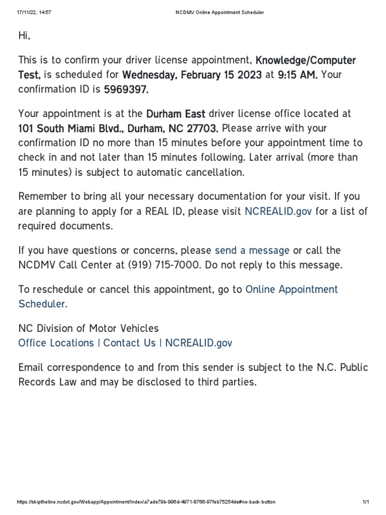 NCDMV Online Appointment Scheduler | PDF