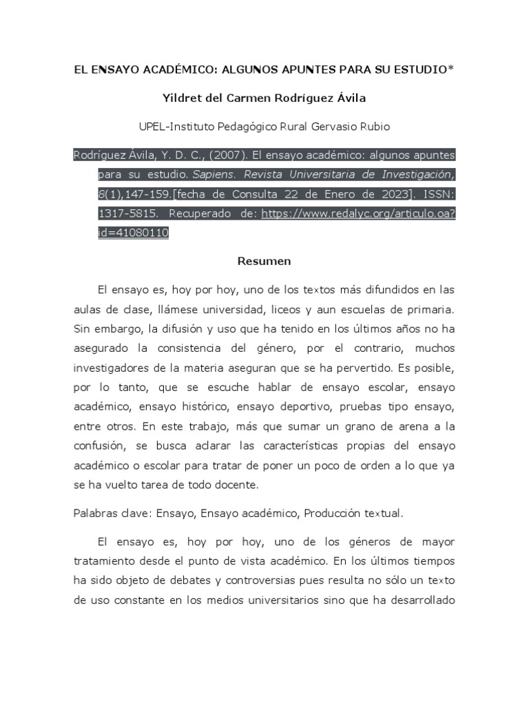 El Ensayo Académico | PDF | Ensayos | Lingüística