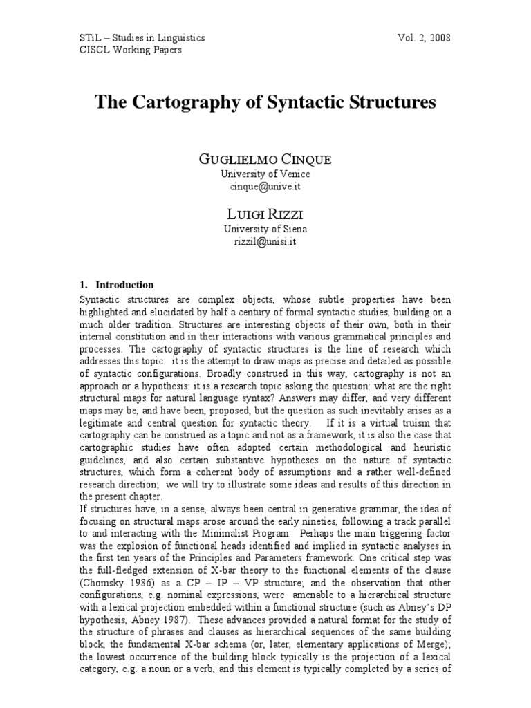 Noam-chomsky-The Cartography of Syntactic Structures | PDF | Part Of Speech | Phrase