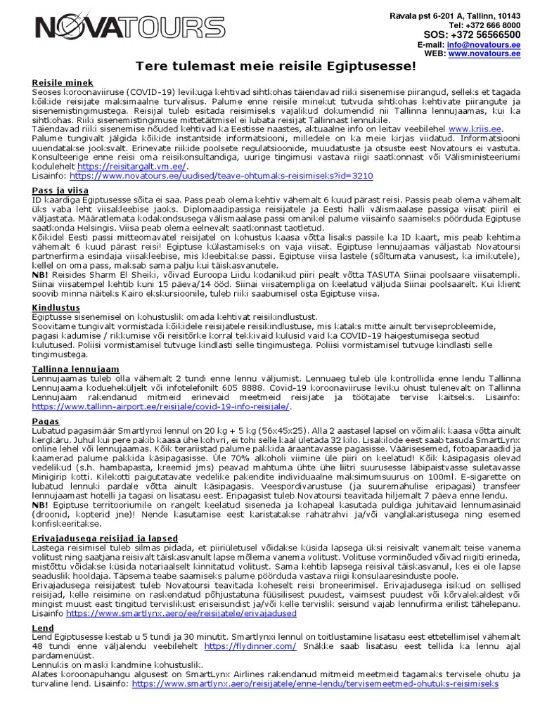 EGIPTUSE Infoleht NOVATOURS | PDF