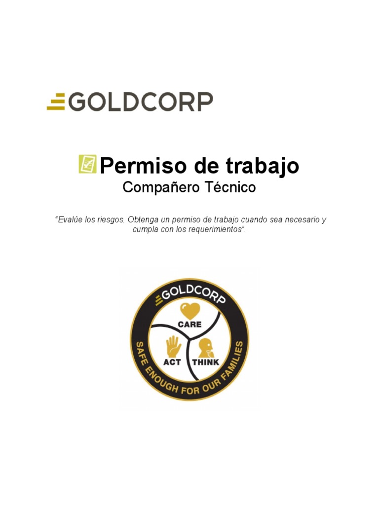 Sistema de Permisos de Trabajo Goldcorp | PDF | Amoníaco | Oxígeno