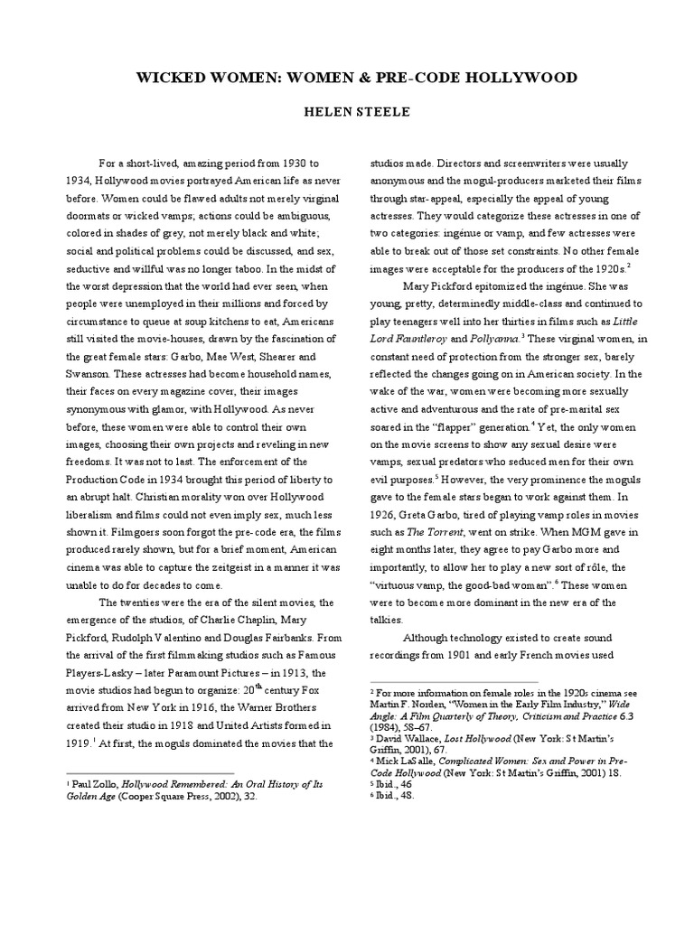 Wicked Women - Women & Pre-Code Hollywood | PDF | Cinema Of The United ...