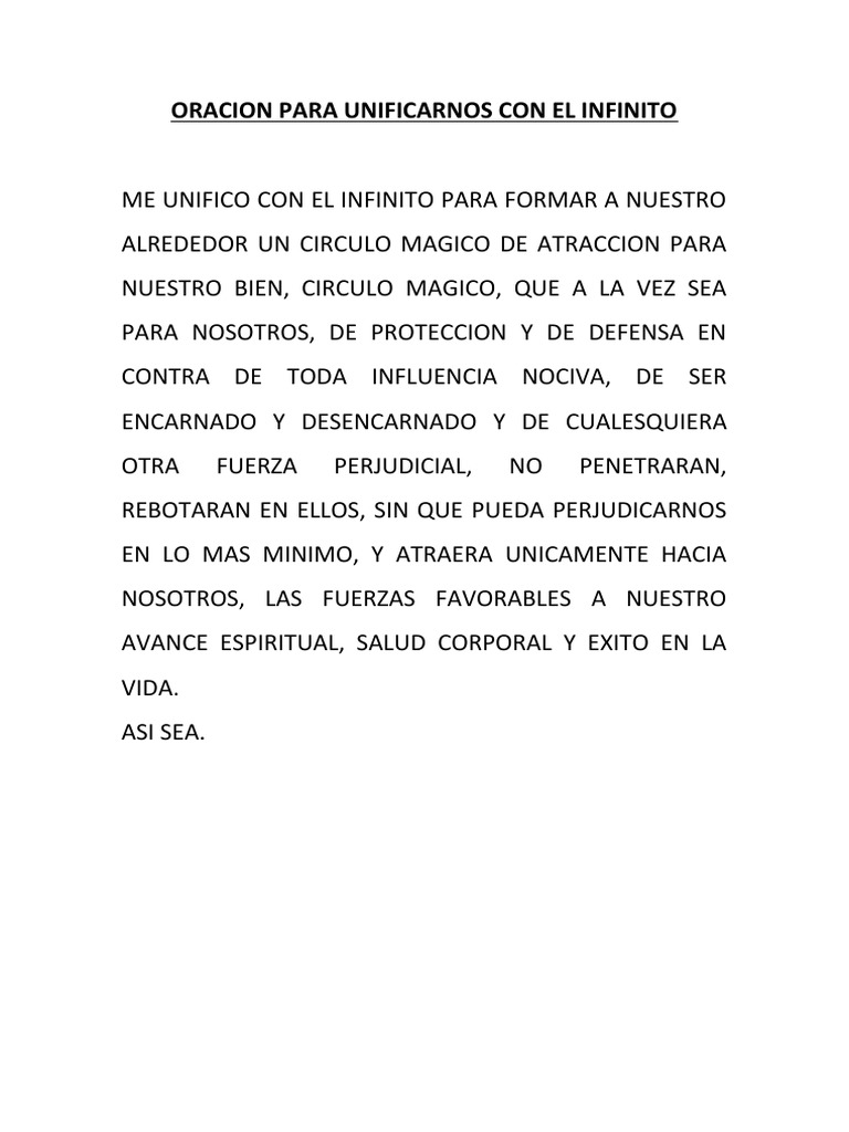 Oracion para Unificarnos Con El Infinito | PDF | Religión y ...