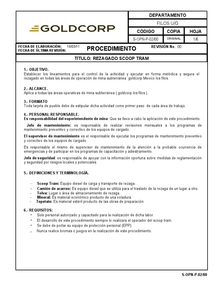 Procedimiento de Rezagado Scoop Tram | PDF | Minería