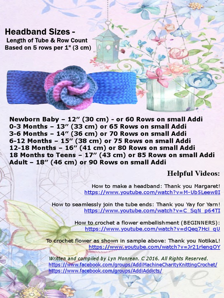 Addi Headband Sizes - Baby To Adult | PDF
