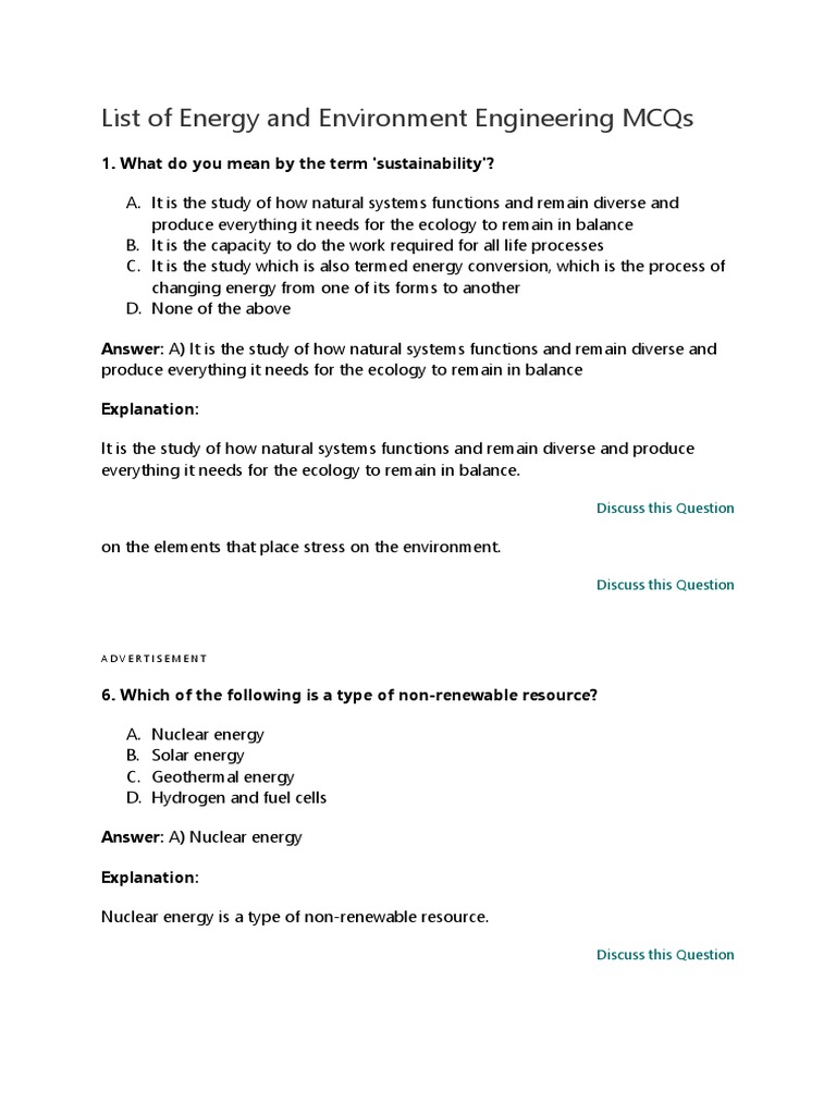 List of Energy and Environment Engineering MCQs | PDF | Nuclear Physics ...