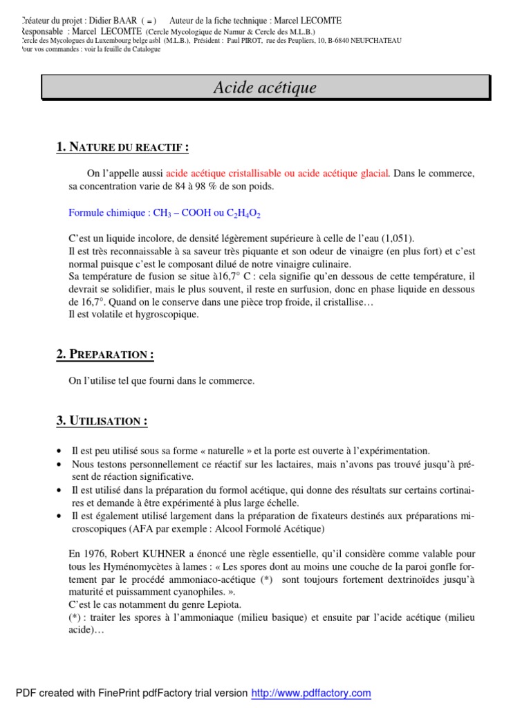 Acide acétique : propriétés et utilisation | PDF | Acide acétique | Acide