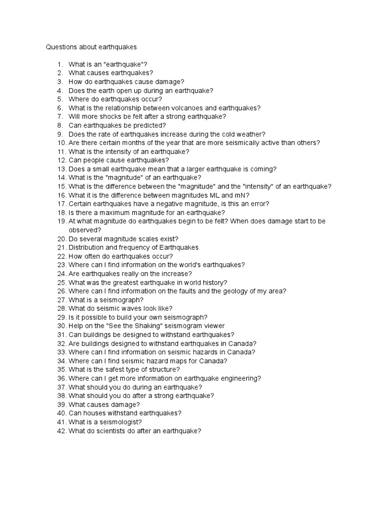 Questions About Earthquakes | PDF