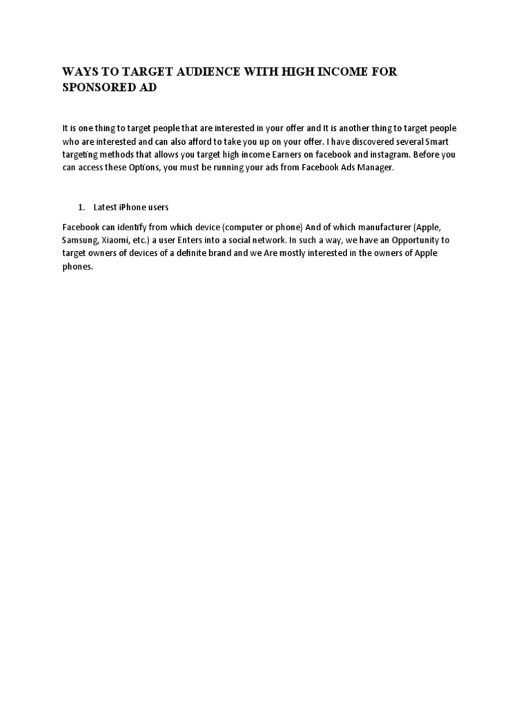 Target High-Income Audience on Facebook | PDF