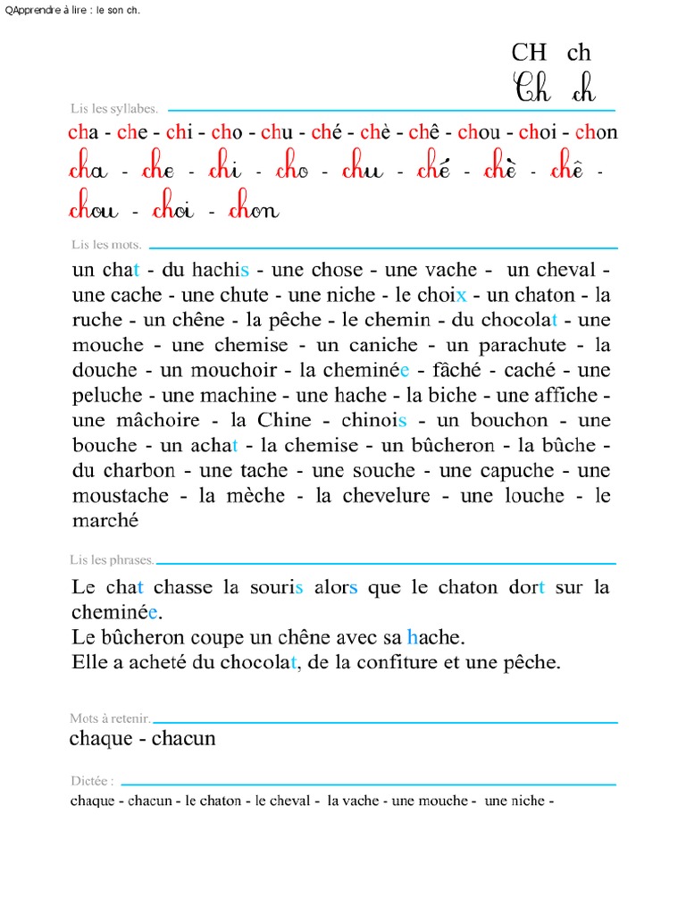 Maîtriser le son "ch" en lecture | PDF