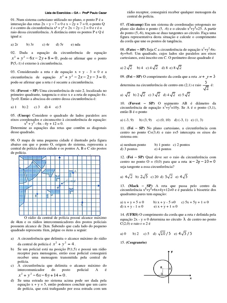 Lista de Exercícios de GA Circunferência 2022 | PDF