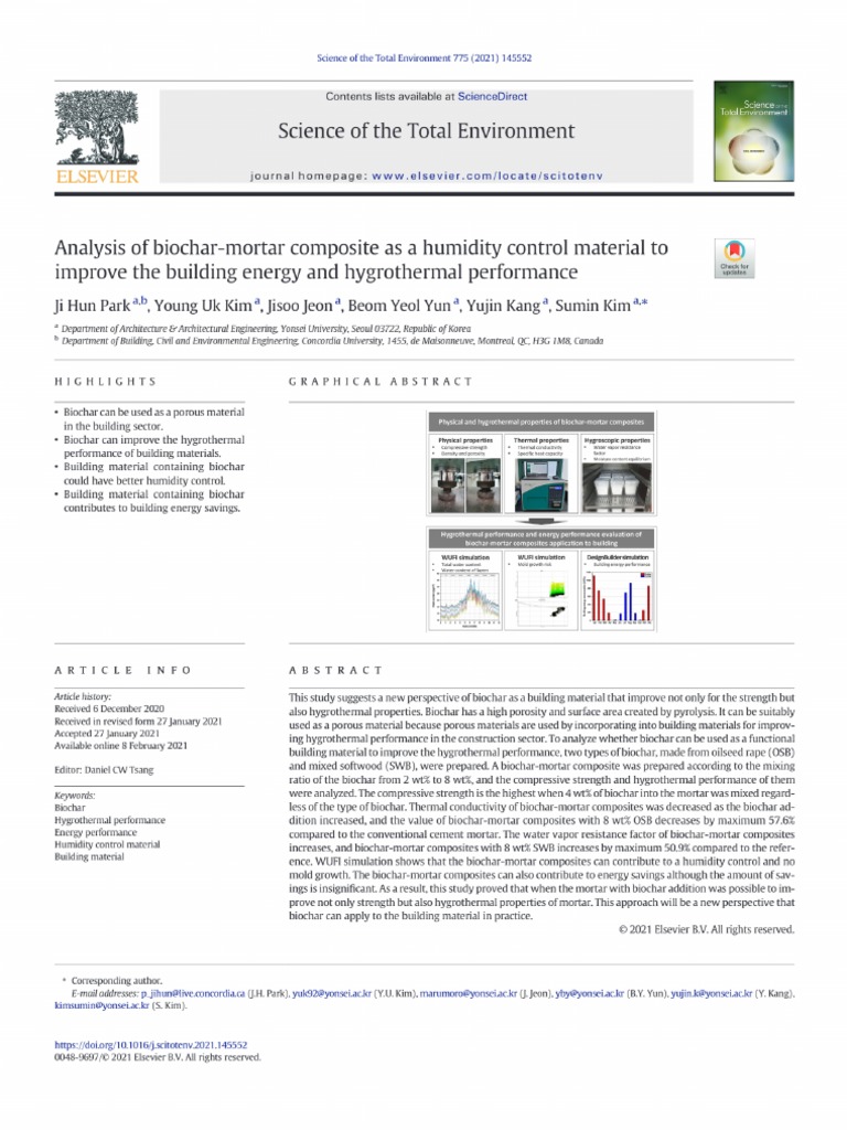 Analysis of Biochar-Mortar Composite As A Humidity Control Material To ...