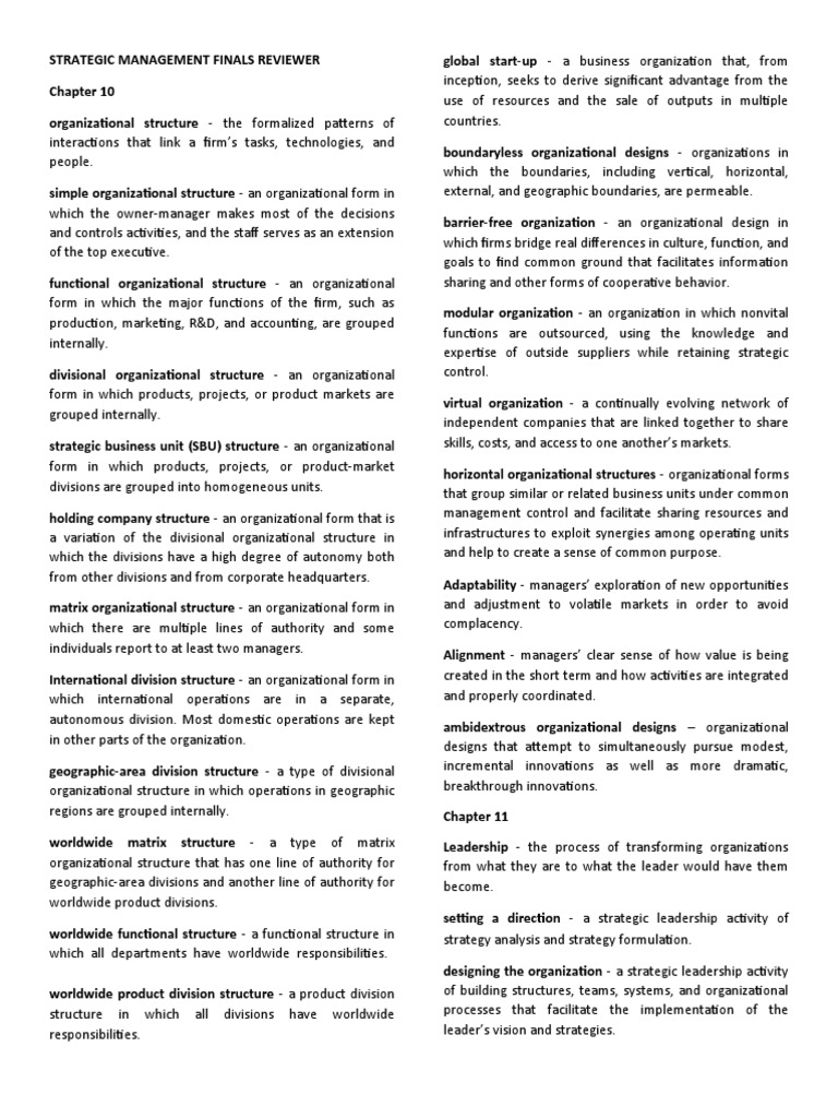 Strategic Management Reviewer | PDF | Organizational Structure ...