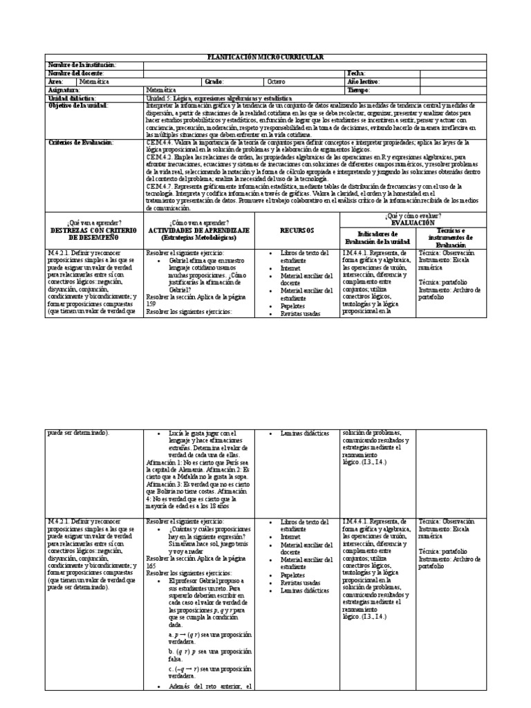 Pud U5 Matematica Octavo | PDF | Proposición | Lógica