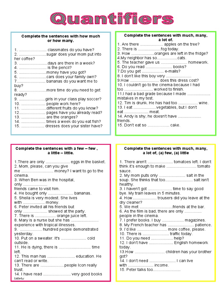 Quantifiers Grammar Drills - 109520 | PDF
